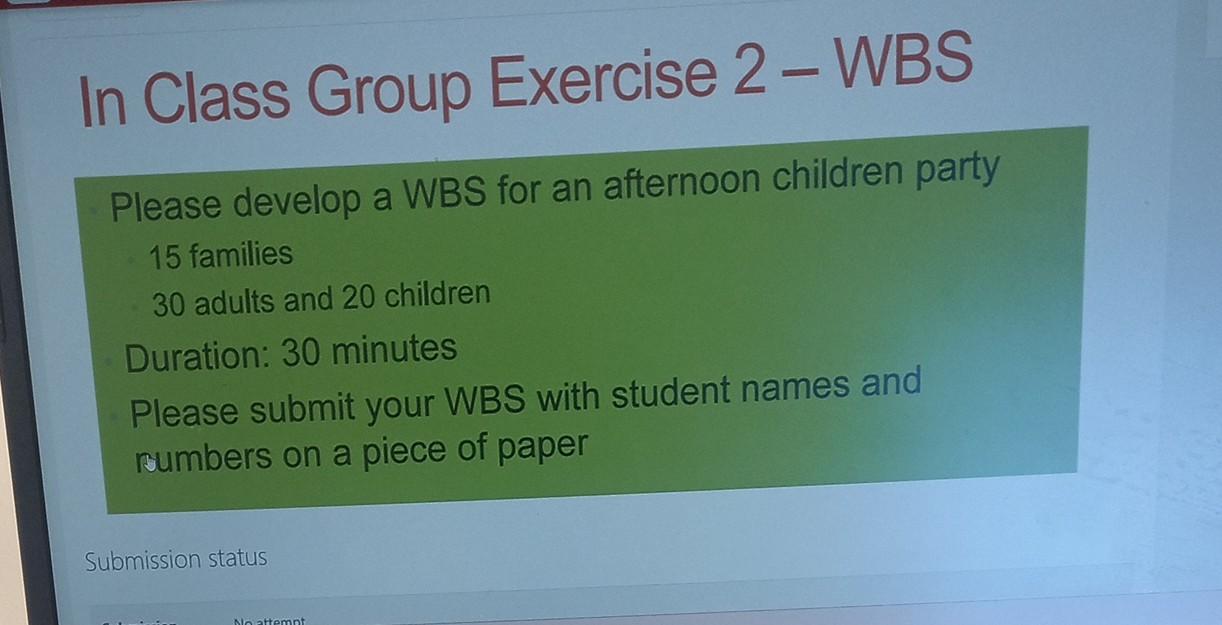 Solved In Class Group Exercise 2 - WBS Please develop a WBS | Chegg.com