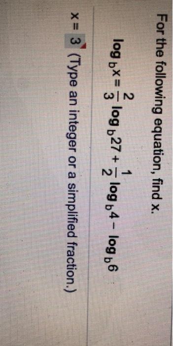 Solved For the following equation, find x. 2 1 logox=3 log | Chegg.com