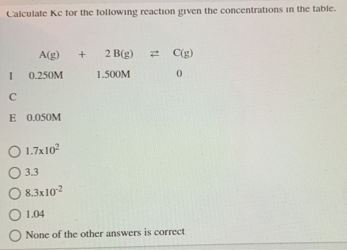 Solved Calculate Kc for the following reaction given the | Chegg.com