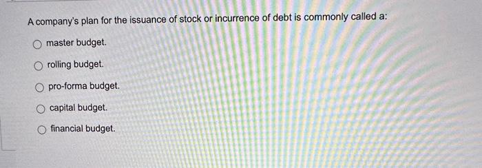 Solved A company's plan for the issuance of stock or | Chegg.com