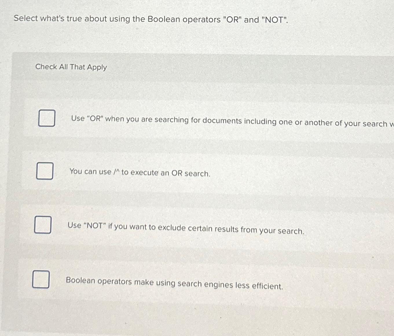 Solved Select what's true about using the Boolean operators | Chegg.com