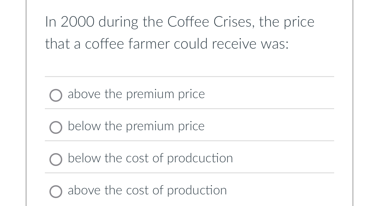 Solved In 2000 ﻿during the Coffee Crises, the price that a | Chegg.com