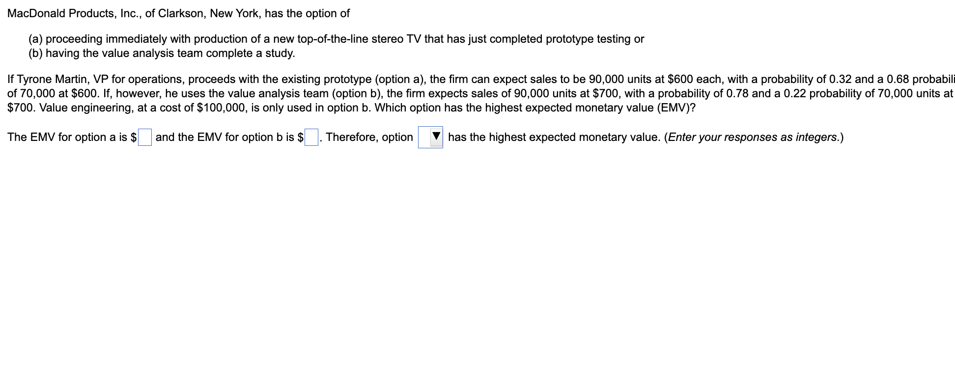 Solved MacDonald ﻿Products, Inc., of ﻿Clarkson, New | Chegg.com
