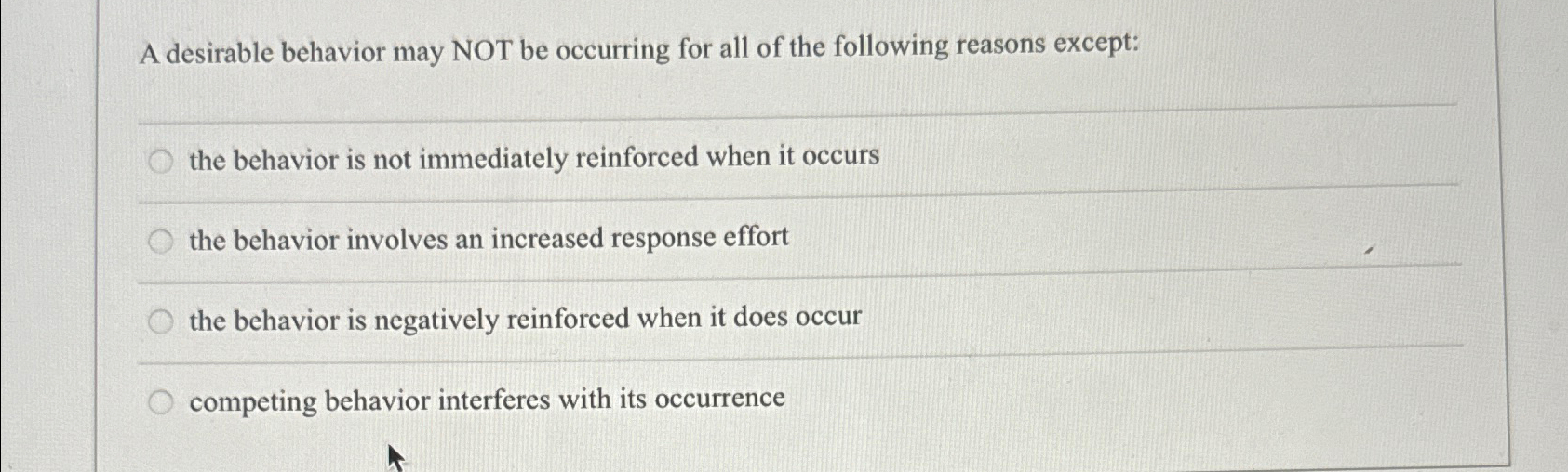 Solved A desirable behavior may NOT be occurring for all of | Chegg.com