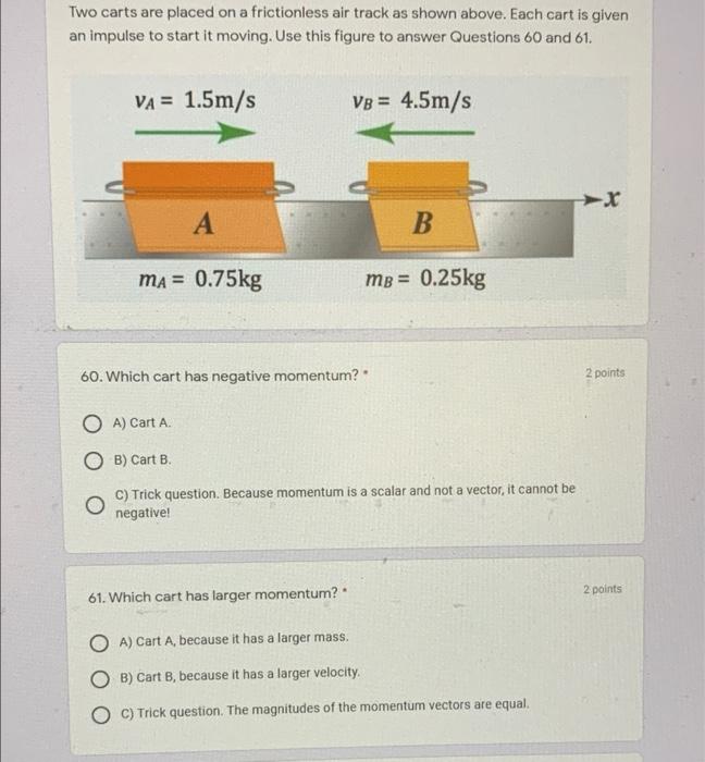 Solved Two carts are placed on a frictionless air track as | Chegg.com