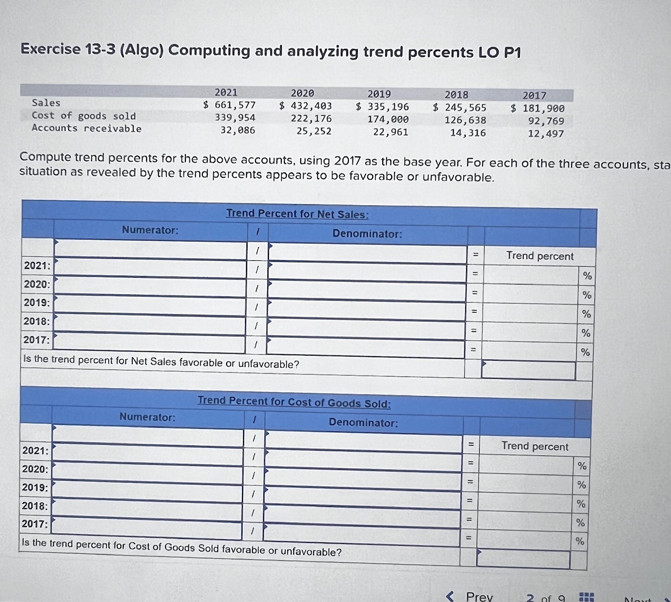 Solved Exercise 13-3 (Algo) ﻿Computing and analyzing trend | Chegg.com