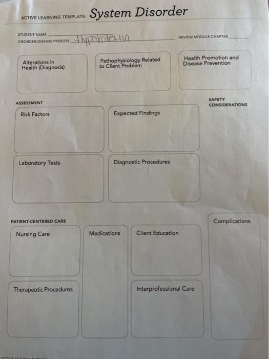 Solved System Disorder ACTIVE LEARNING TEMPLATE: STUDENT | Chegg.com