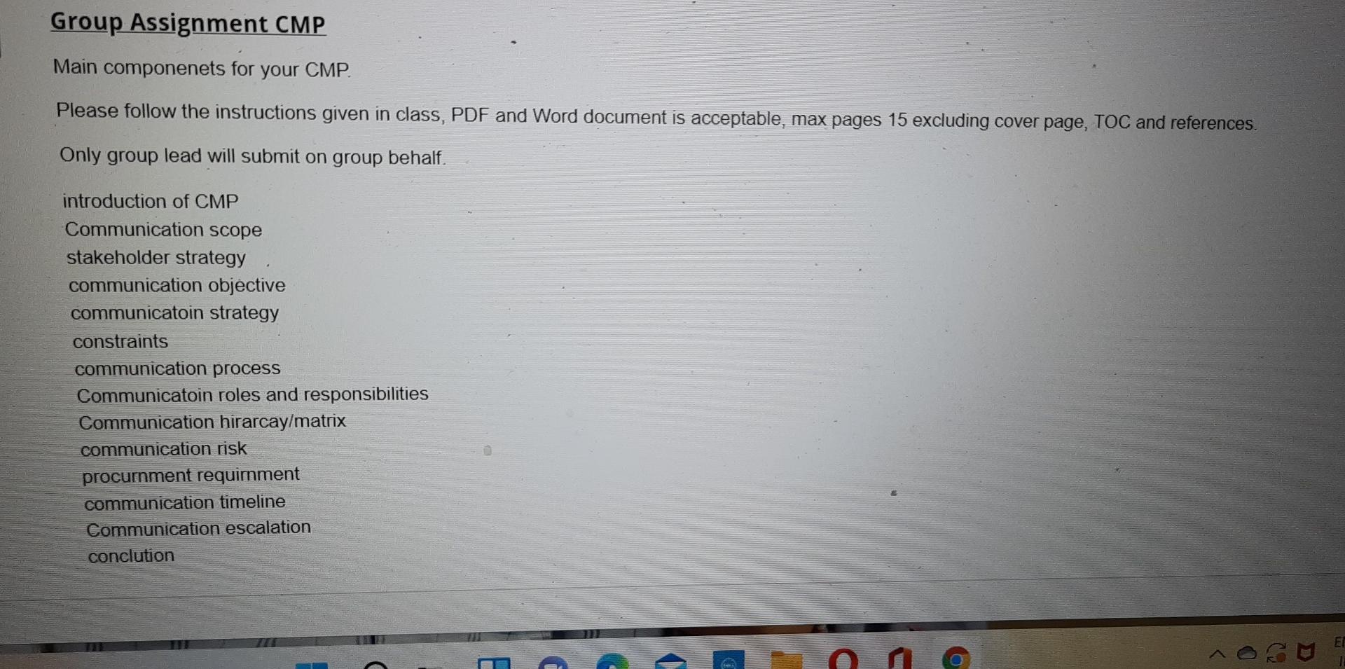 Solved Group Assignment CMP Main componenets for your CMP. | Chegg.com