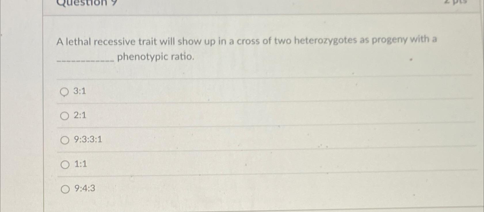 Solved A lethal recessive trait will show up in a cross of | Chegg.com