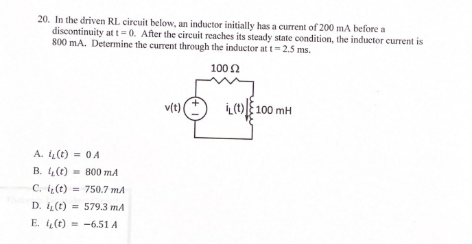 Solved In the driven RL circuit below, an inductor initially | Chegg.com