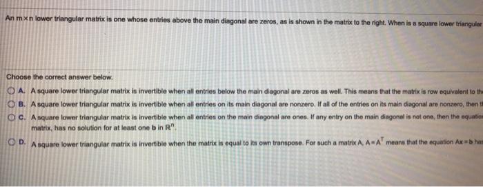 Solved An mxn lower triangular matrix is one whose entries | Chegg.com