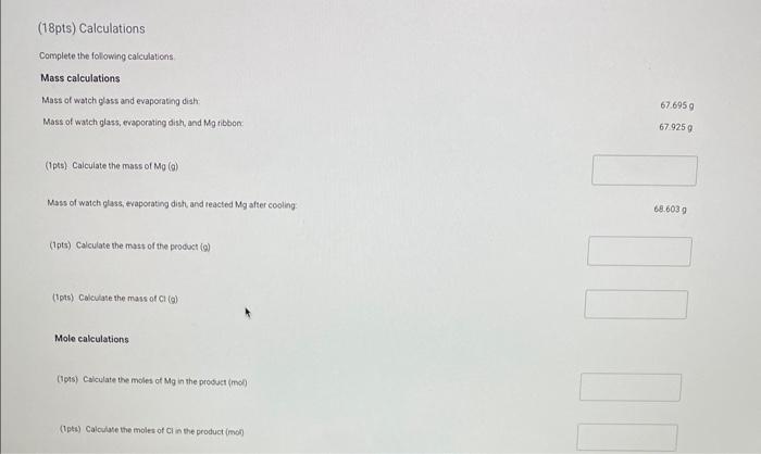 Solved (18pts) Calculations Complete the following | Chegg.com