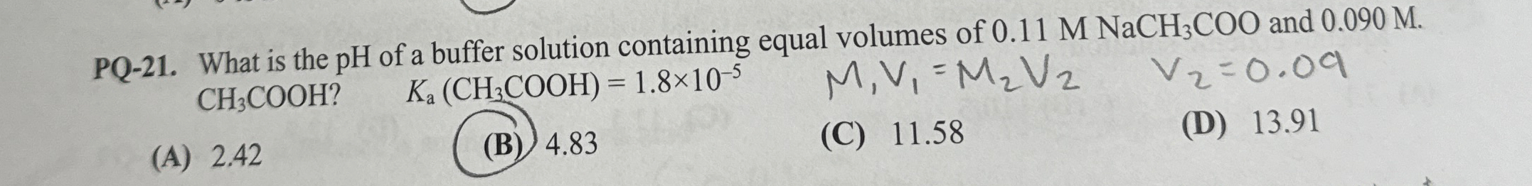 Solved PQ-21. ﻿What is the pH ﻿of a buffer solution | Chegg.com