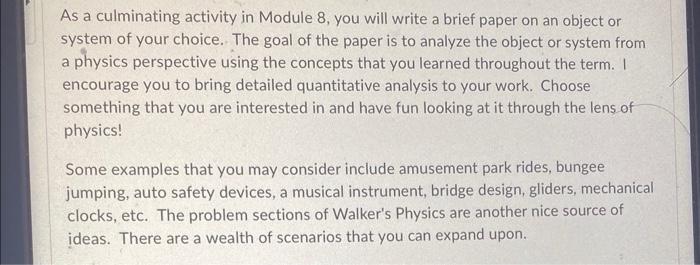 Solved As a culminating activity in Module 8, you will write | Chegg.com