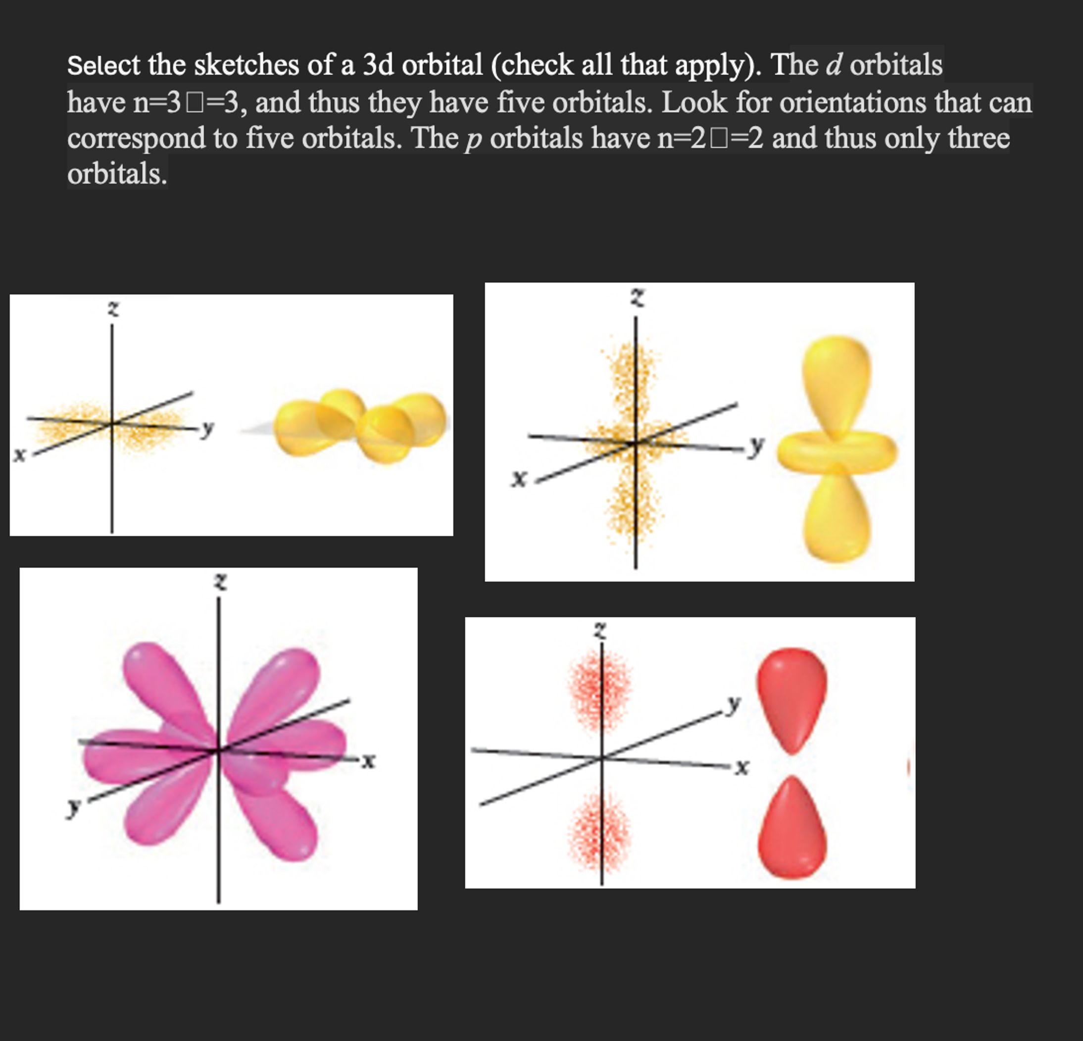 Solved Select the sketches of a 3d orbital (check all that | Chegg.com