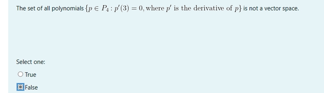 Solved The set of all polynomials {pinP4:p'(3)=0, ﻿where p' | Chegg.com