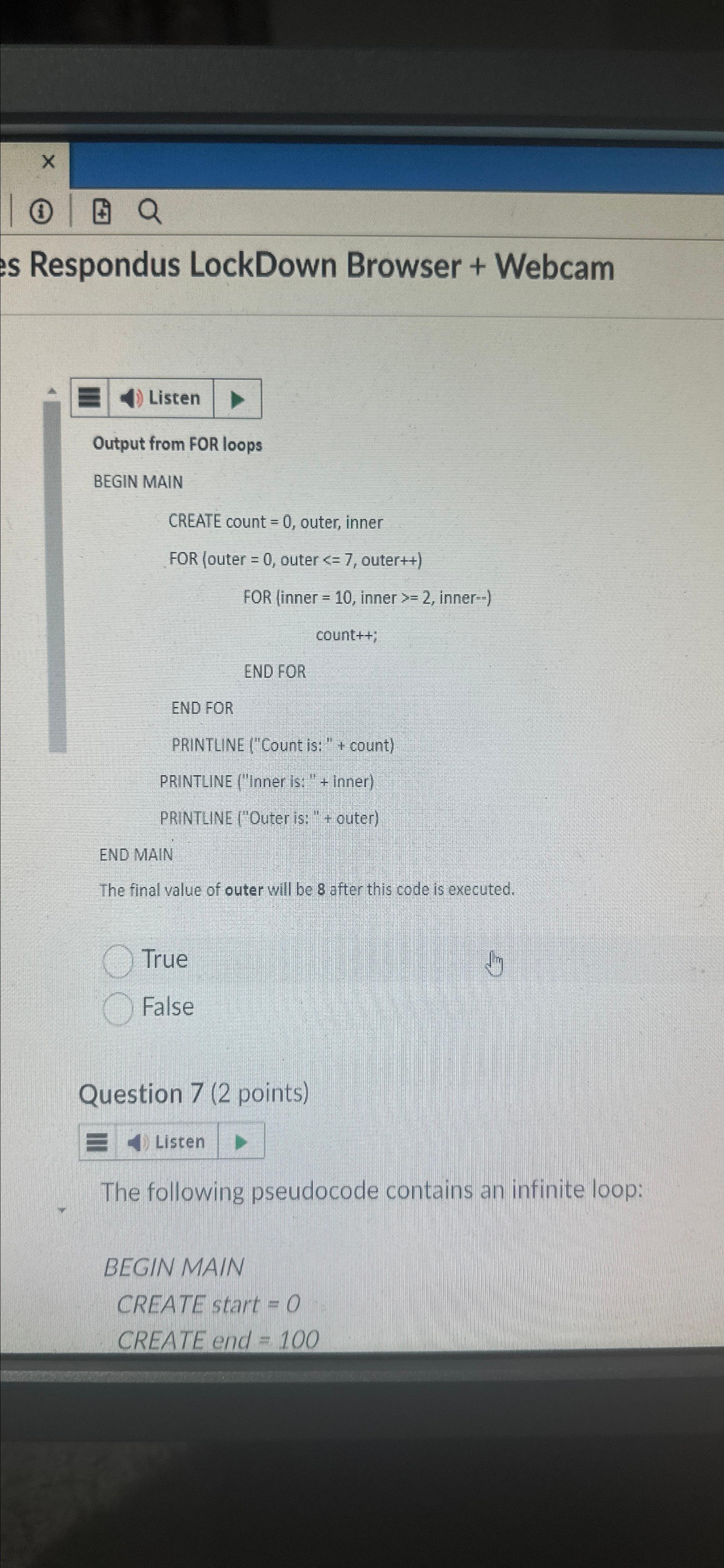 Solved Respondus LockDown Browser + ﻿WebcamOutput from FOR | Chegg.com