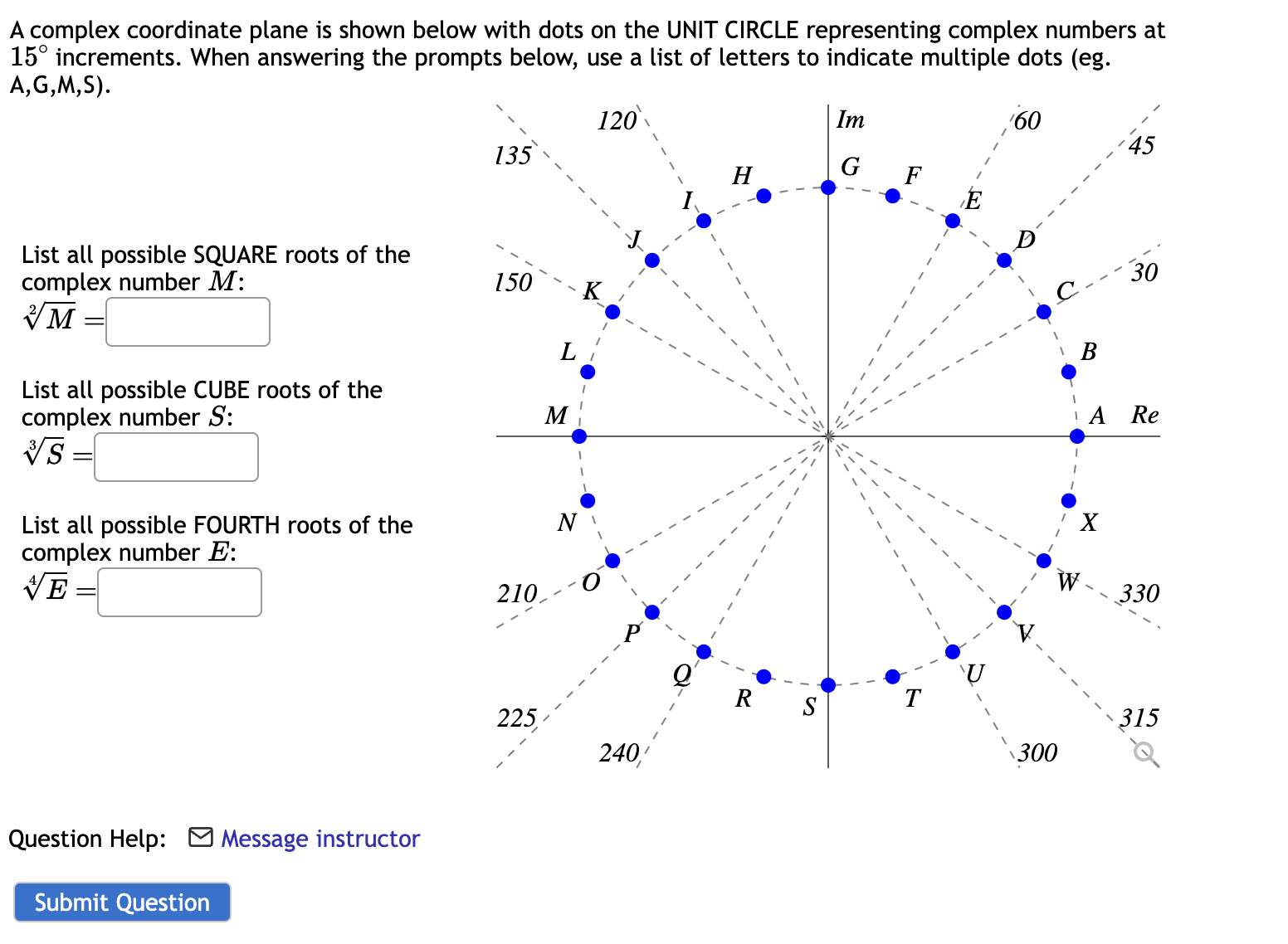 Solved A complex coordinate plane is shown below with dots | Chegg.com