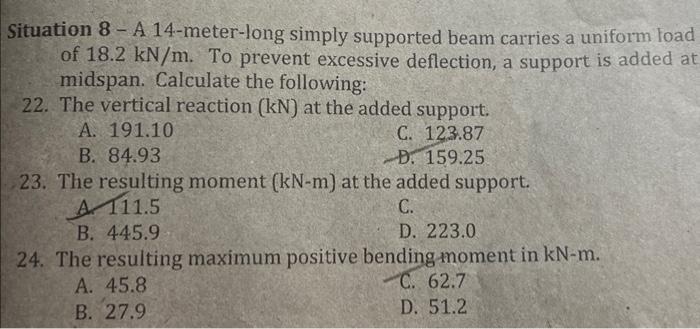 Solved Situation 8-A 14-meter-long simply supported beam | Chegg.com Solved Situation 8-A 14-meter-long simply supported beam | Chegg.com