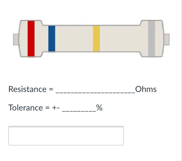 Solved Resistance Ohms Tolerance = +- % | Chegg.com