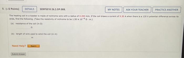 Solved The heating coil in a toaster is made of nichrome | Chegg.com