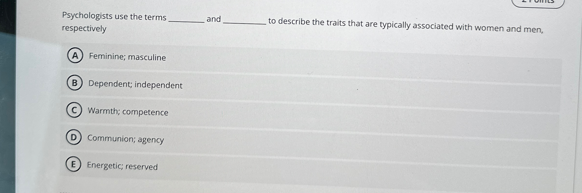 Solved Psychologists use the terms respectively And to | Chegg.com