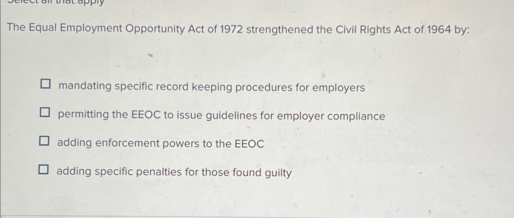 Solved The Equal Employment Opportunity Act of 1972 | Chegg.com