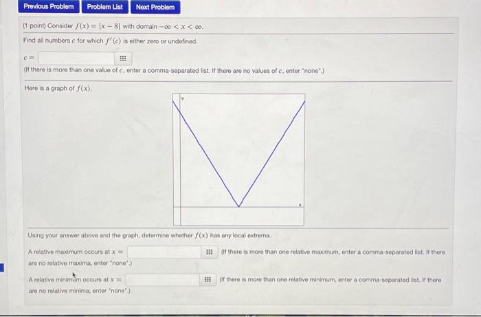 Solved 1 Point Consider F X ∣x−8∣ With Domain −∞