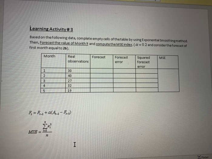 Solved Learning Activity# 3 Based on the following data, | Chegg.com