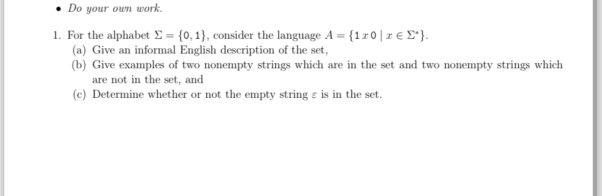 Solved Do your own work.For the alphabet Σ={0,1}, ﻿consider | Chegg.com