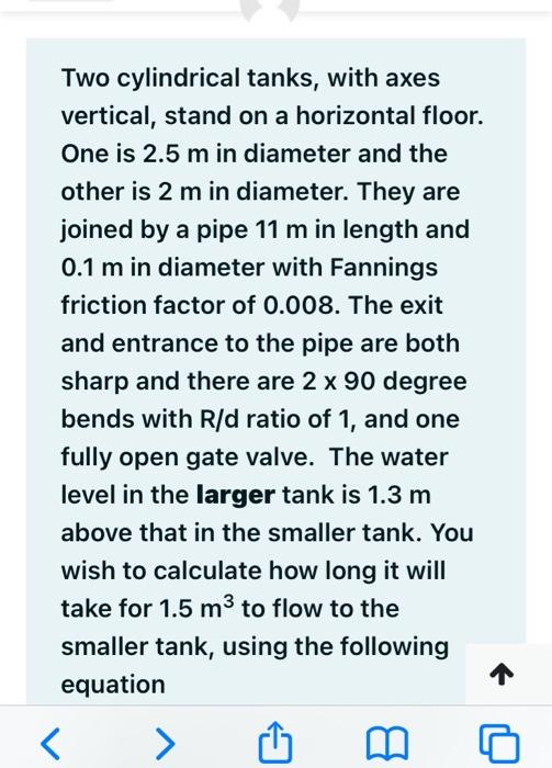 Two cylindrical tanks, with axes vertical, stand on a | Chegg.com