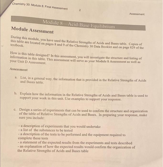 Solved Chemistry 30: Module 8: Final Assessment 2 Assessment | Chegg.com