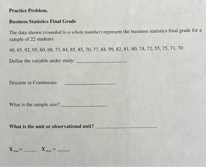 Solved Business Statistics Final Grade The data shown | Chegg.com