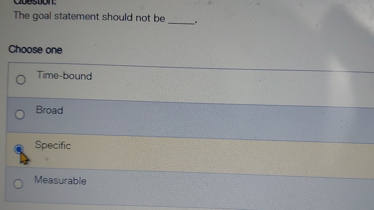 Solved The goal statement should not beChoose | Chegg.com