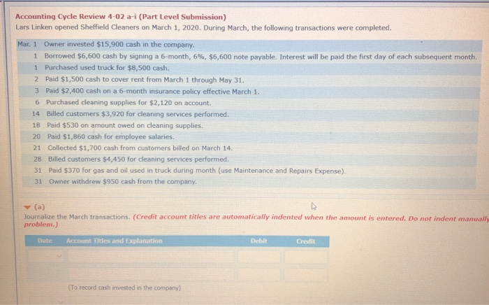 Solved Accounting Cycle Review 4-02 a-i (Part Level | Chegg.com