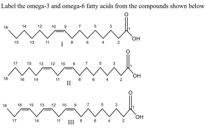 Solved Label the omega-3 and omega-6 fatty acids from the | Chegg.com