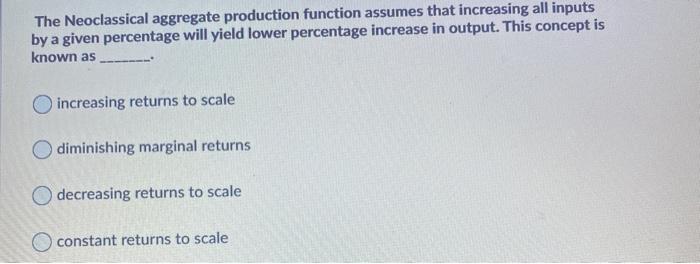 Solved The Neoclassical aggregate production function | Chegg.com