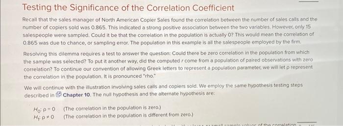 Solved Testing the Significance of the Correlation | Chegg.com