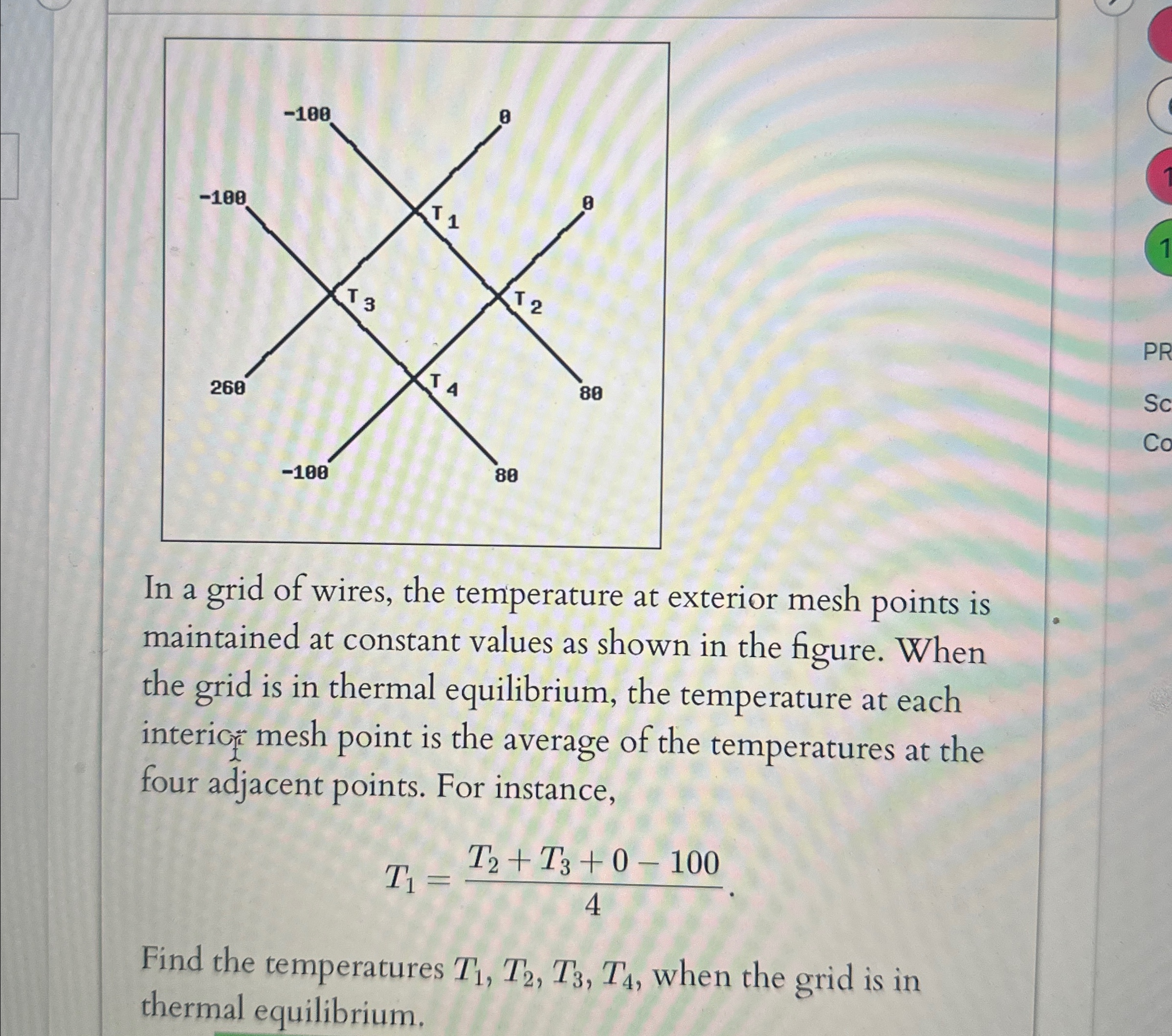 Solved In a grid of wires, the temperature at exterior mesh | Chegg.com