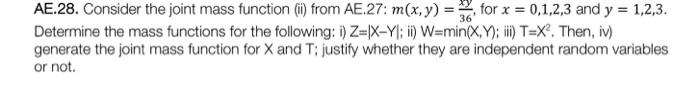 Solved AE.28. Consider the joint mass function (ii) from | Chegg.com