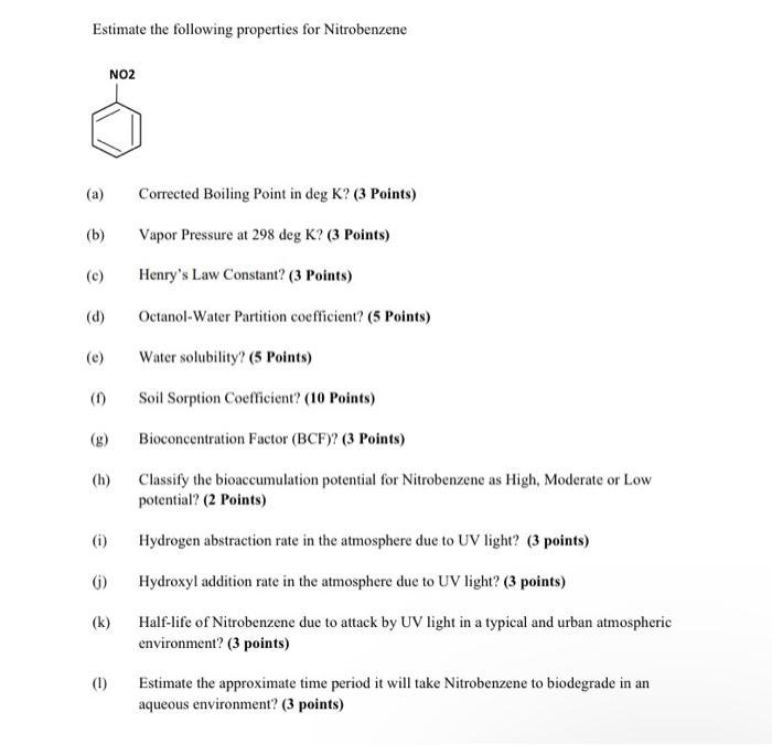 Solved Estimate the following properties for Nitrobenzene | Chegg.com