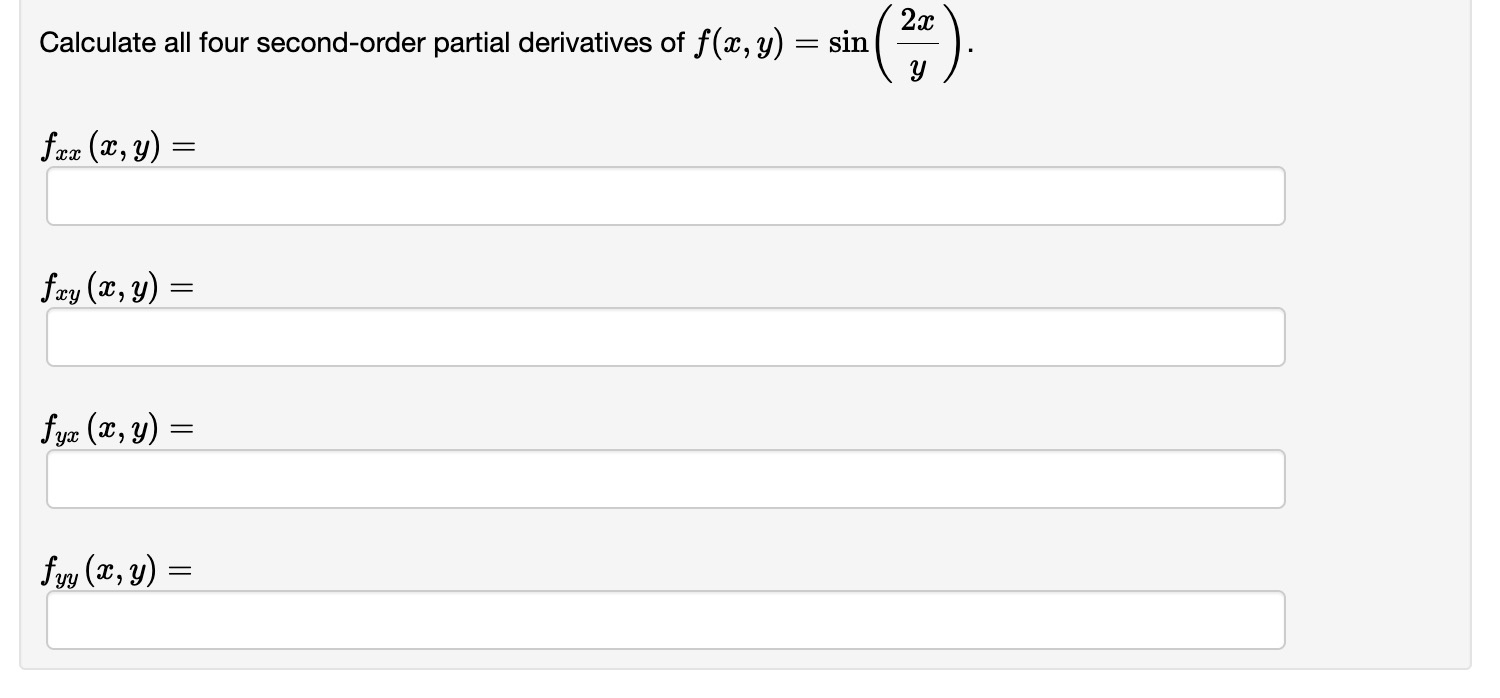 Solved Calculate All Four Second Order Partial Derivatives