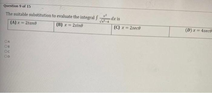 Solved The suitable substitution to evaluate the integral | Chegg.com