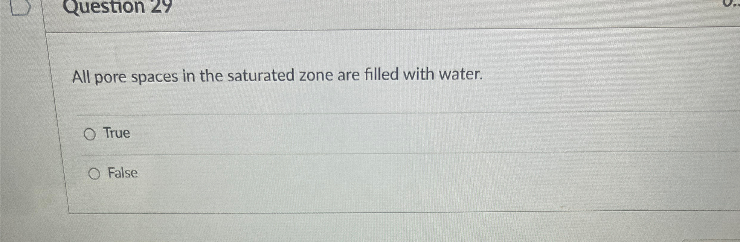 Solved Question 29All pore spaces in the saturated zone are | Chegg.com