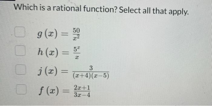 Solved Which is a rational function? Select all that apply. | Chegg.com