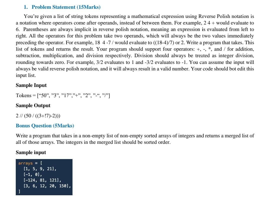 Solved You're given a list of string tokens representing a | Chegg.com