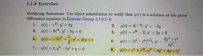 Solved 1.1.8 Exercises Verifying Solutions Use direct | Chegg.com