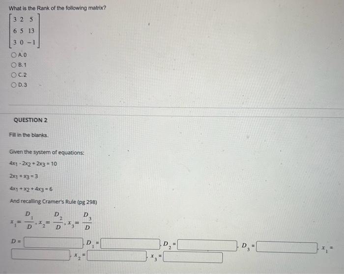 Solved What is the Rank of the following matrix? | Chegg.com