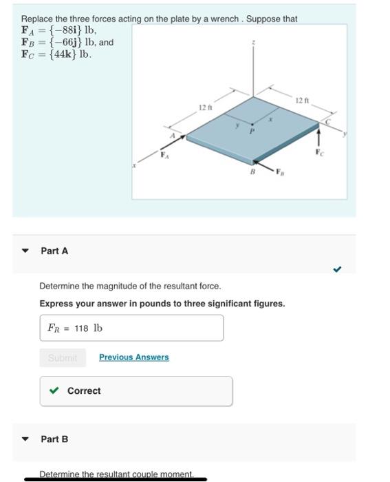 Solved Replace the three forces acting on the plate by a | Chegg.com