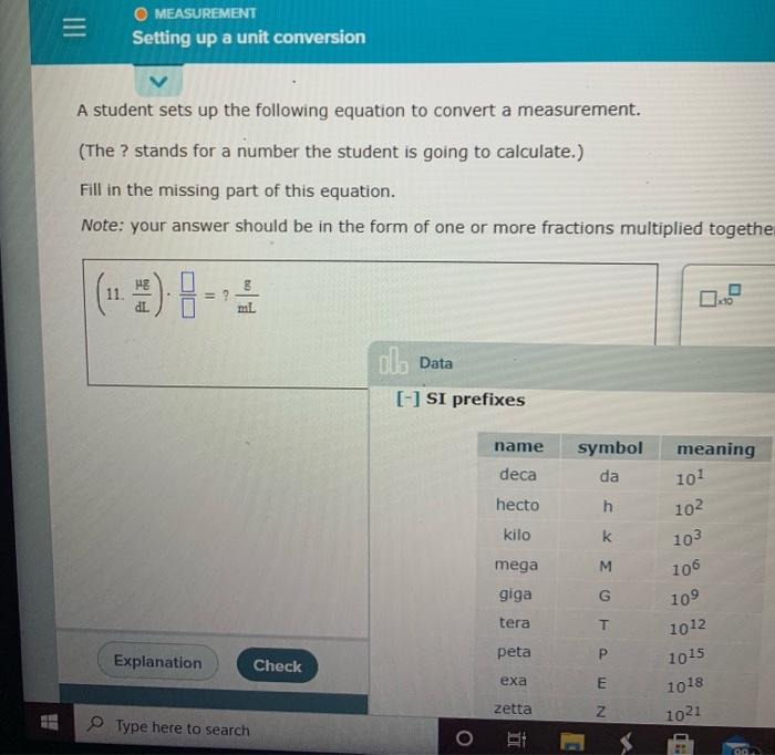 Solved MEASUREMENT Setting up a unit conversion A student | Chegg.com
